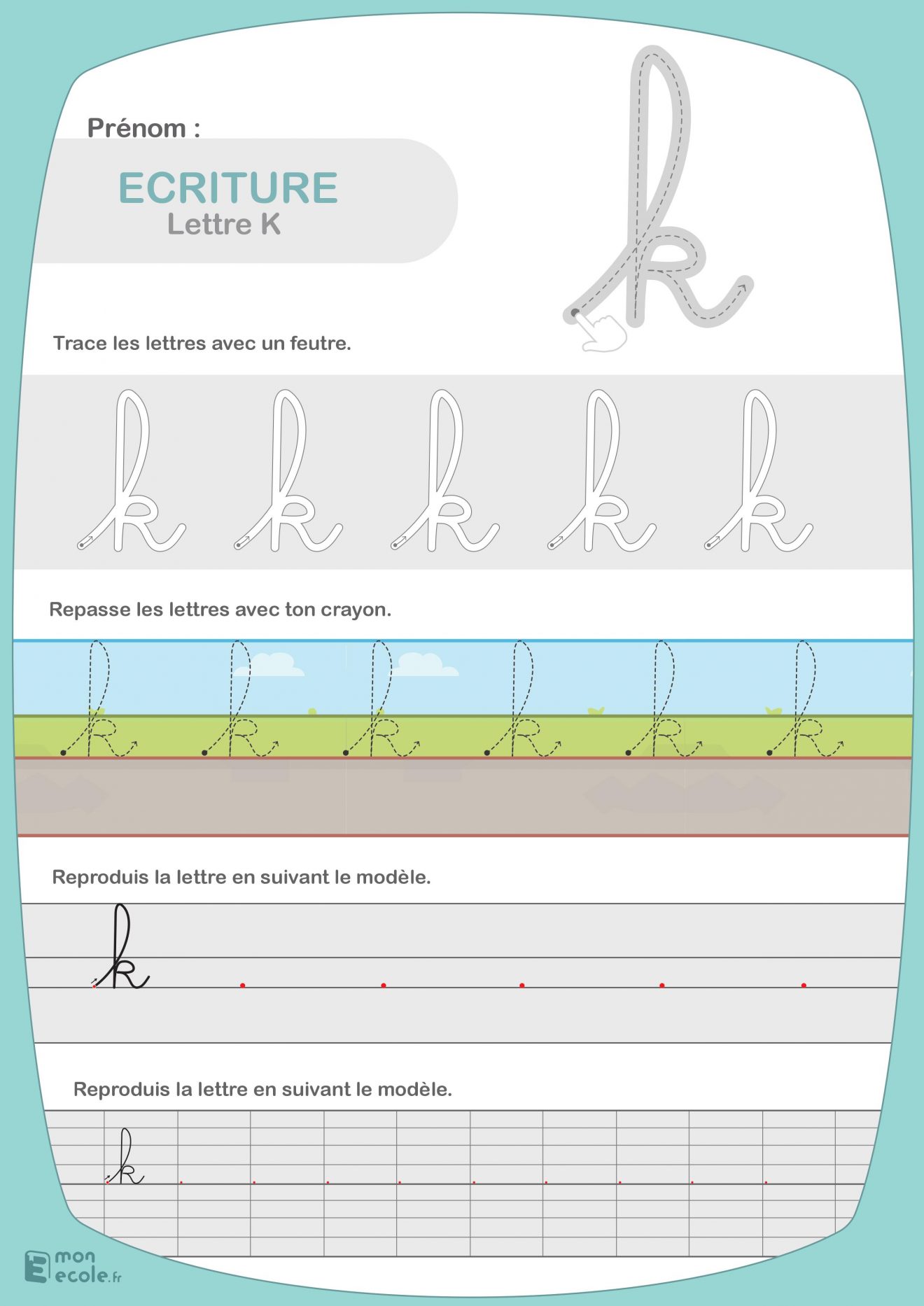 Fiches d’apprentissage de l’écriture cursive – Mon école