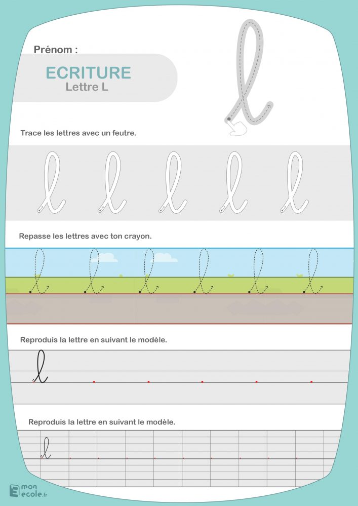 Fiches d’apprentissage de l’écriture cursive – Mon école