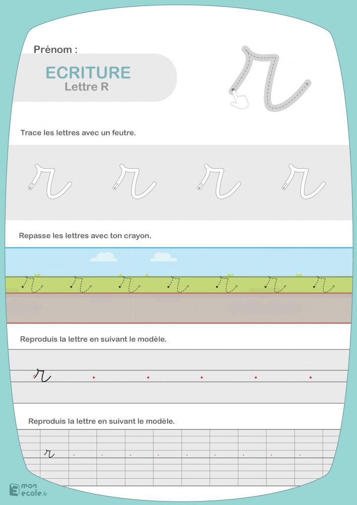 Fiches d’apprentissage de l’écriture cursive – Mon école