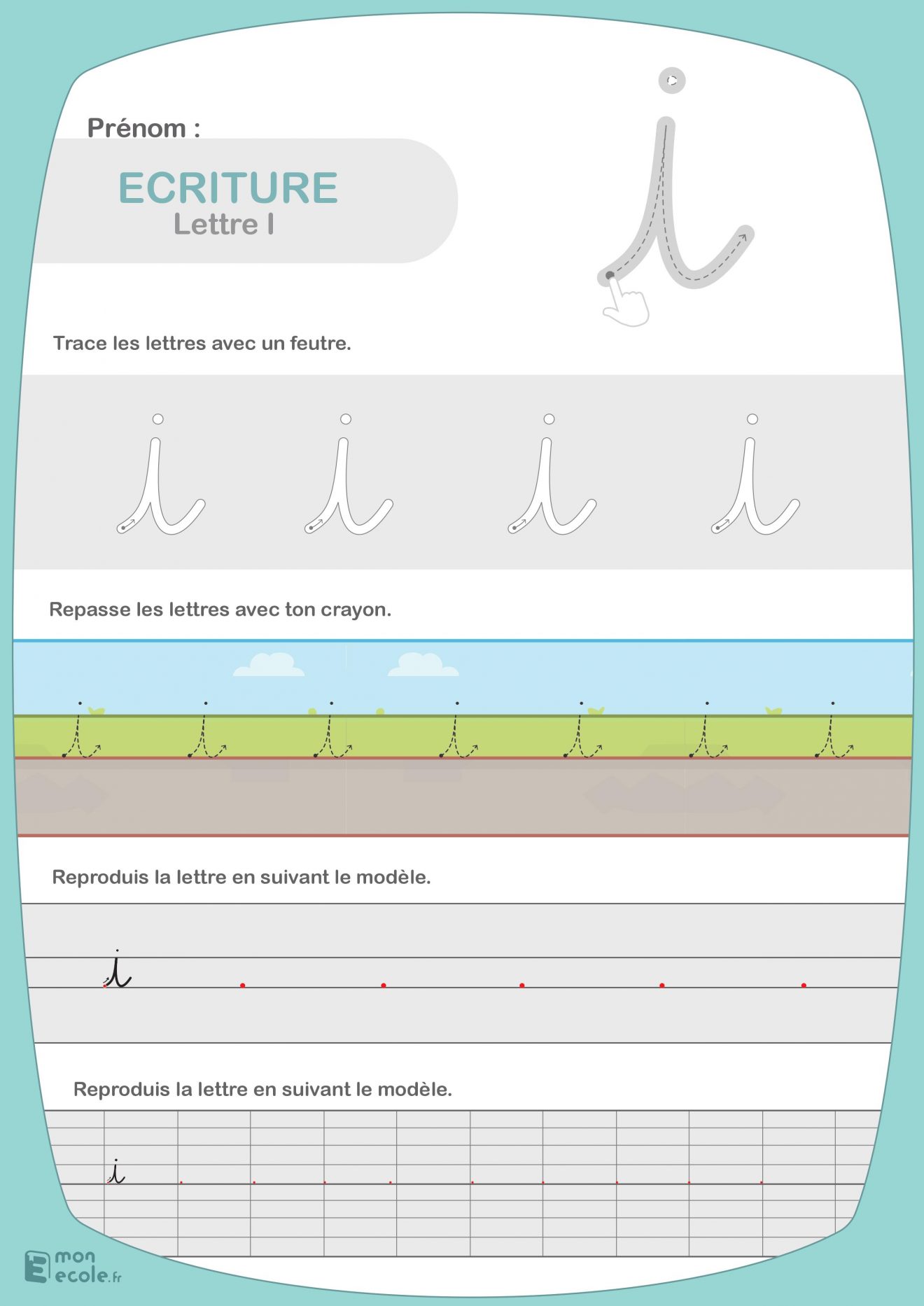 Fiches d’apprentissage de l’écriture cursive – Mon école